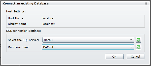 Connecting to an Existing SQL Server Configuration Database Using BACnet