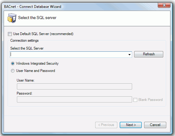Connecting To An Existing Sql Server Configuration Database Using Bacnet 