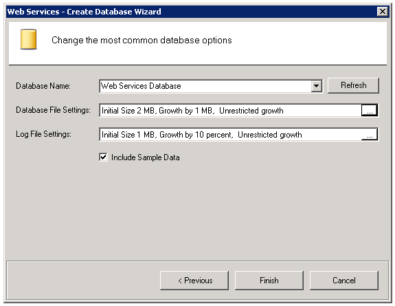 Creating A New Sql Server Configuration Database Using The Web Services Provider