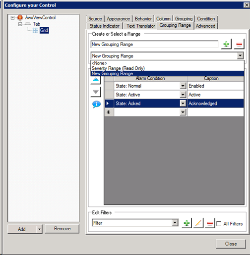 Grouping Alarms in Grids and Charts